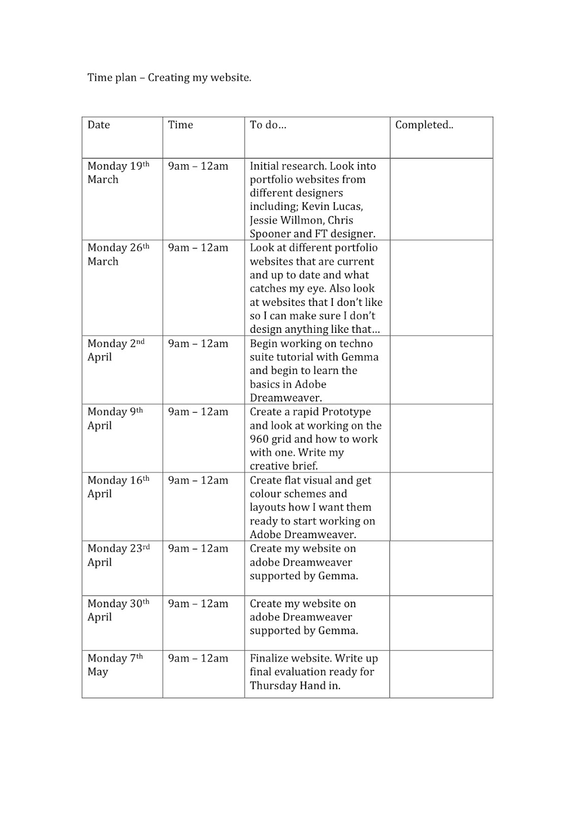 Adam Ferguson: Creating my website time plan...
