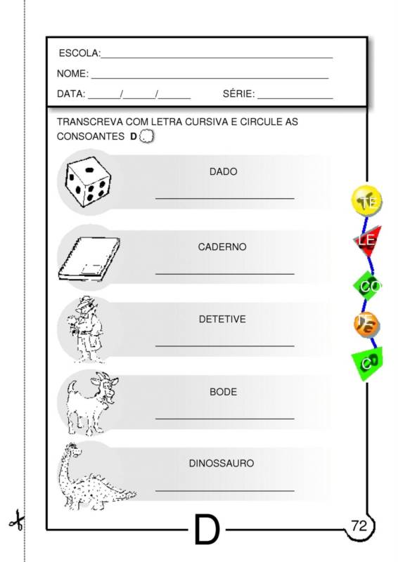 Atividades com a Letra D Tracejado letra d, pintar desenhos que começam ...