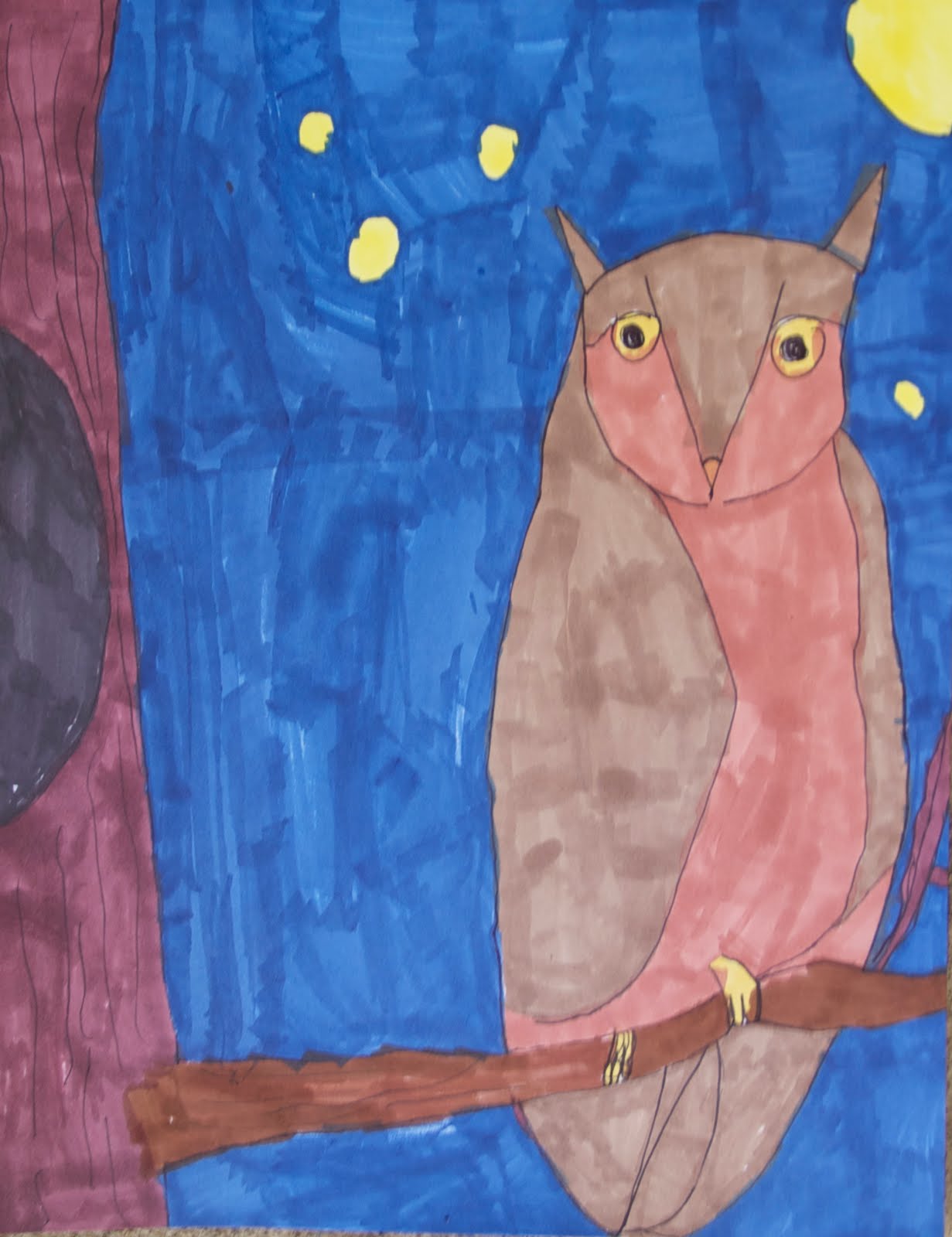 Art Classes for Homeschool Students: Owl with Full Moon