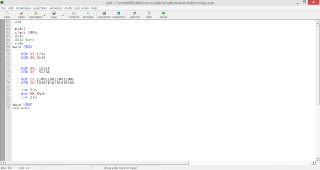Program To Add Numbers Using Immediate Addressing In Assembly Language