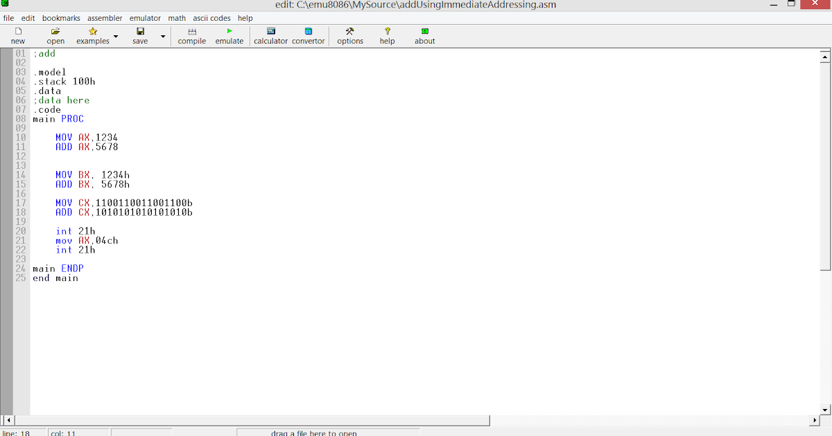 Program to add numbers using immediate addressing in Assembly Language ...