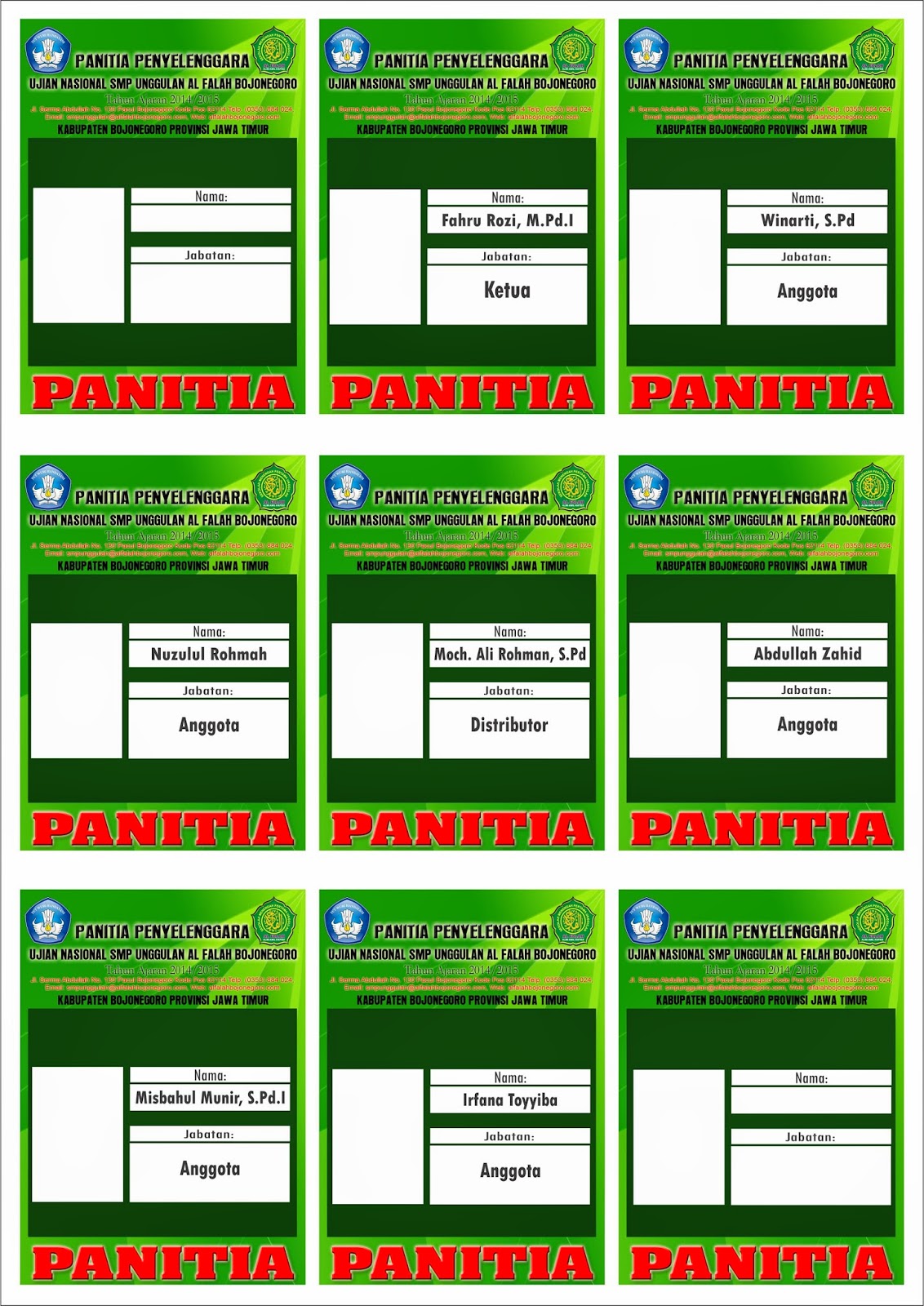 Id Card Panitia dan Pengawas UN 2015 ~ Razy Samudra