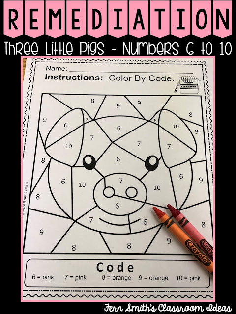 Color By Code For Math Remediation Numbers 6 to 10 With a Cute Three ...