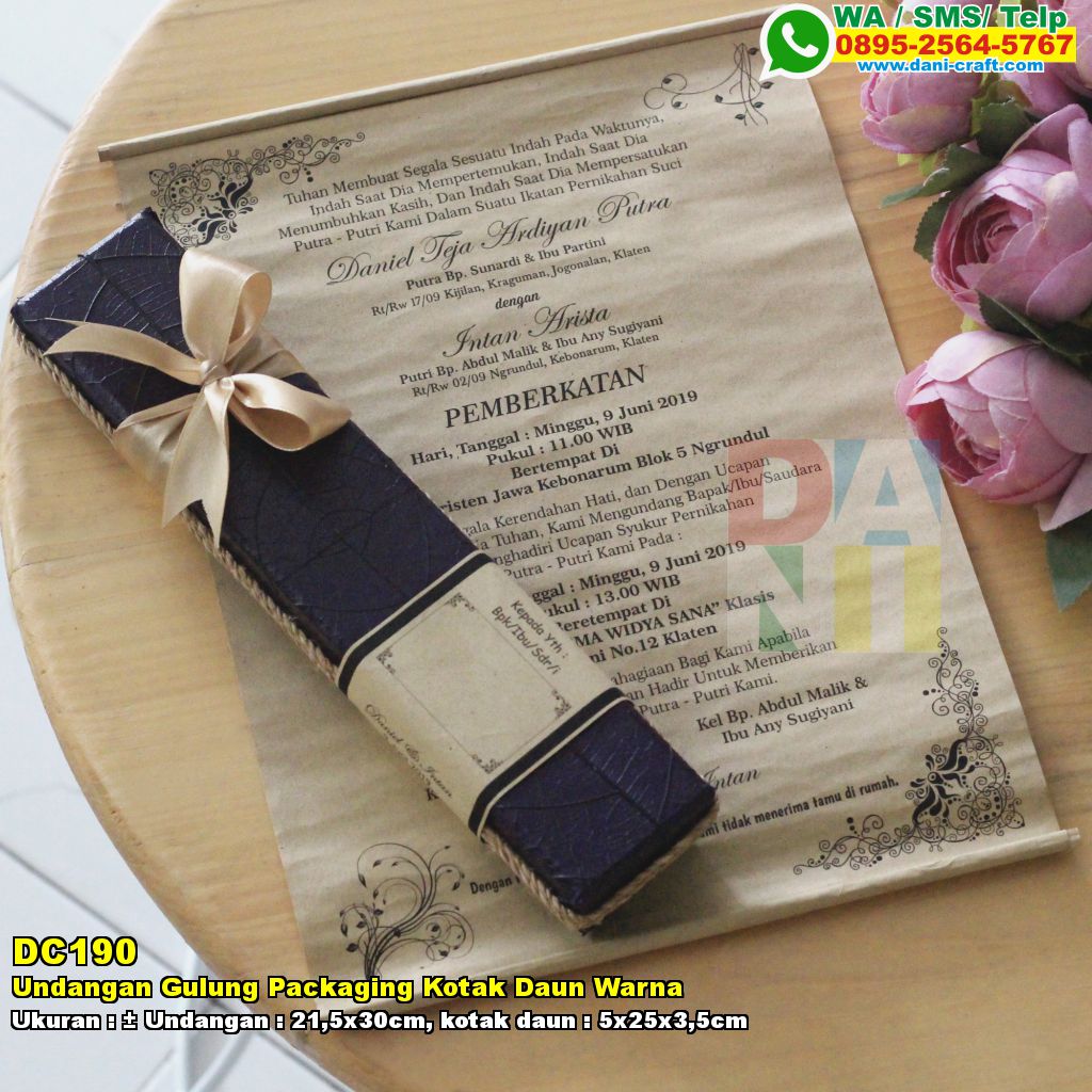 Undangan Gulung Packaging Kotak Daun Warna | Souvenir Pernikahan