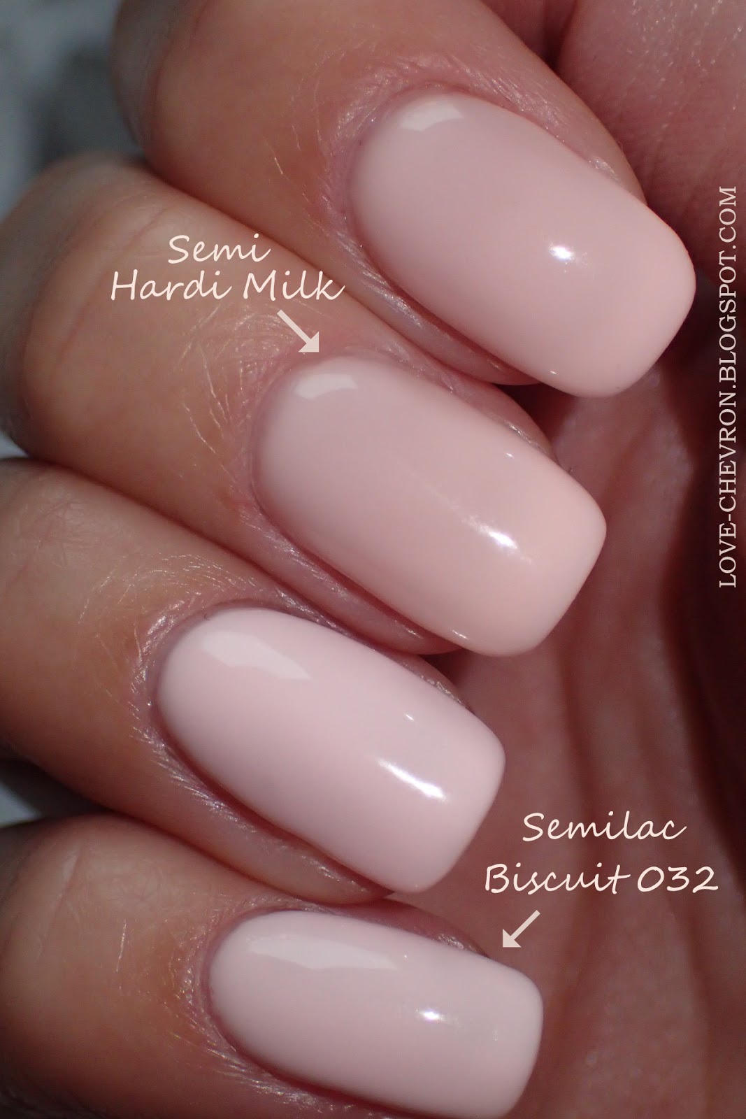 Love Chevron: Porównanie kolorów Semilac Biscuit 032 i Semi Hardi Milk ...