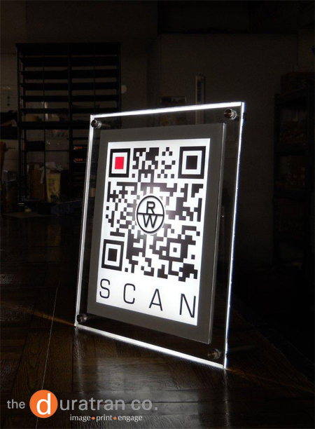 QR Codes Anywhere: Crystal Lux Counter Sign with QR Code