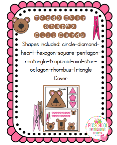 Teddy Bear Shapes Clip Cards ~ Preschool Printables