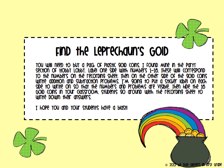 All That Glitters In First Grade: Find the Leprechaun's Gold!