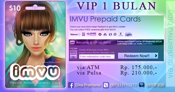 Jual Prepaid Card VIP 1 Bulan Imvu - Dunia Imvu
