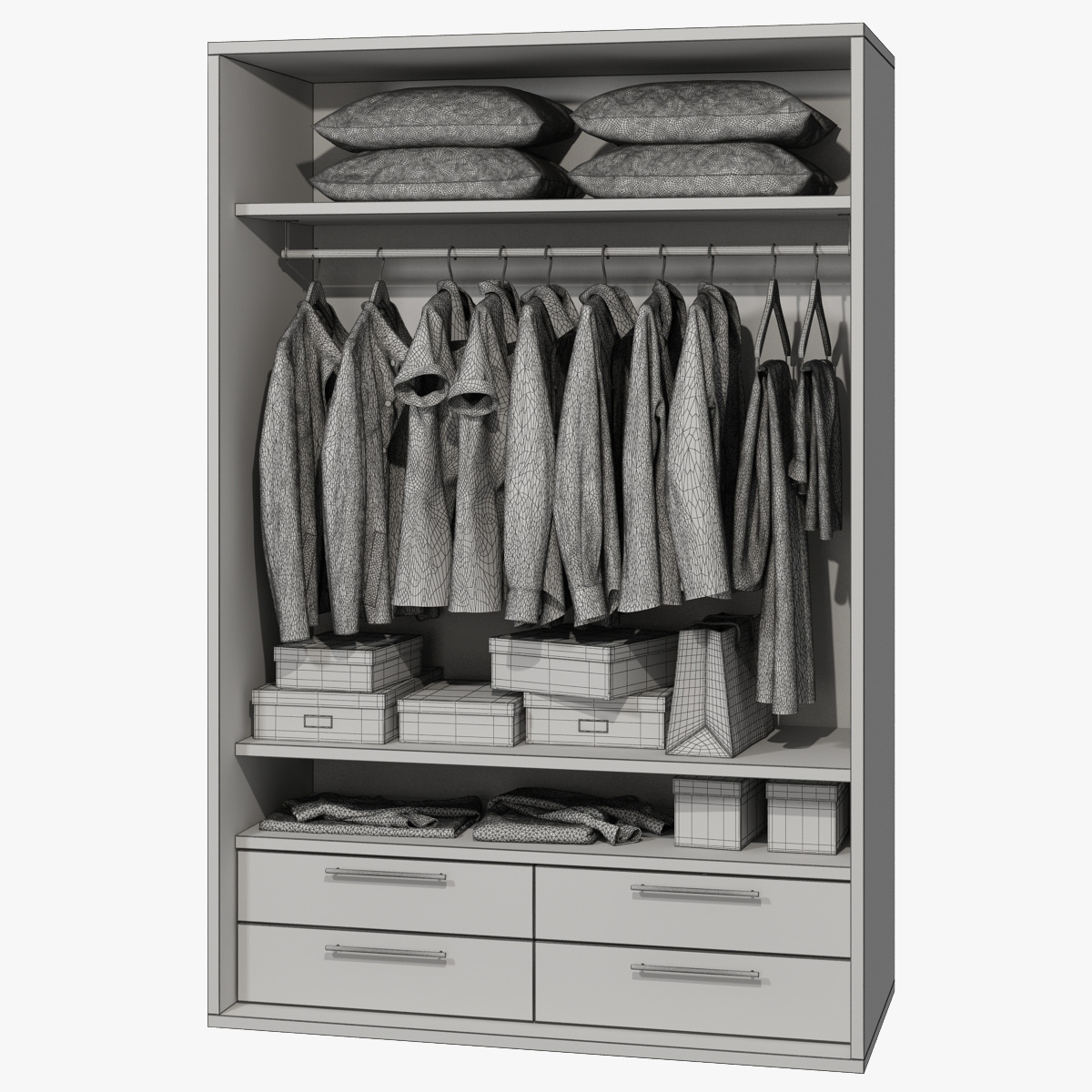 Wardrobe with Clothes realistic 3d model