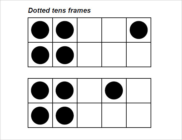 Deci Dots: Ten Frames with Black Dots, numbers 1-10