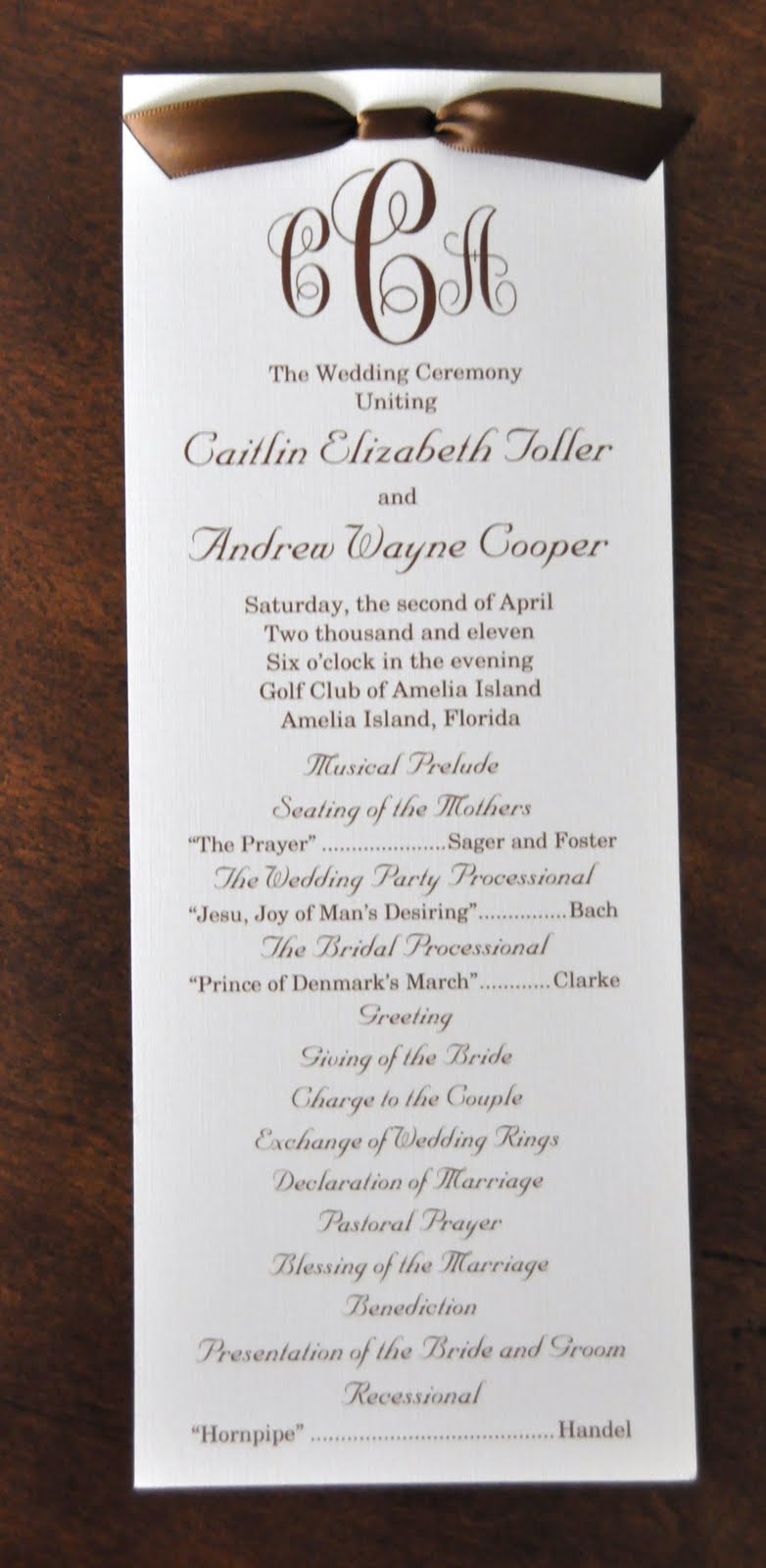 Sample Wedding Programs: Caitlin + Andrew Wedding Programs