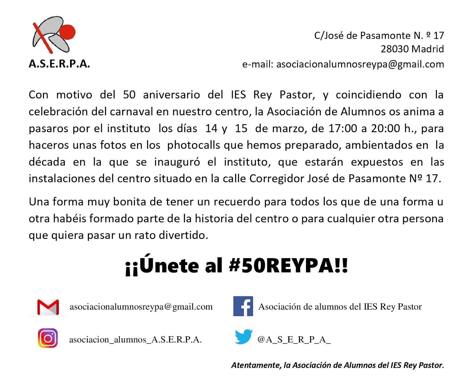 Asociación de Alumnos del IES Rey Pastor: 2019