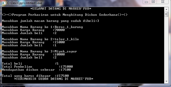 Program C++ Perkasiran Untuk Menghitung Diskon Sederhana Menggunakan ...
