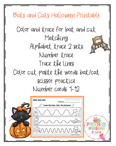 Bats and Cats Halloween Printable (updated) ~ Preschool Printables