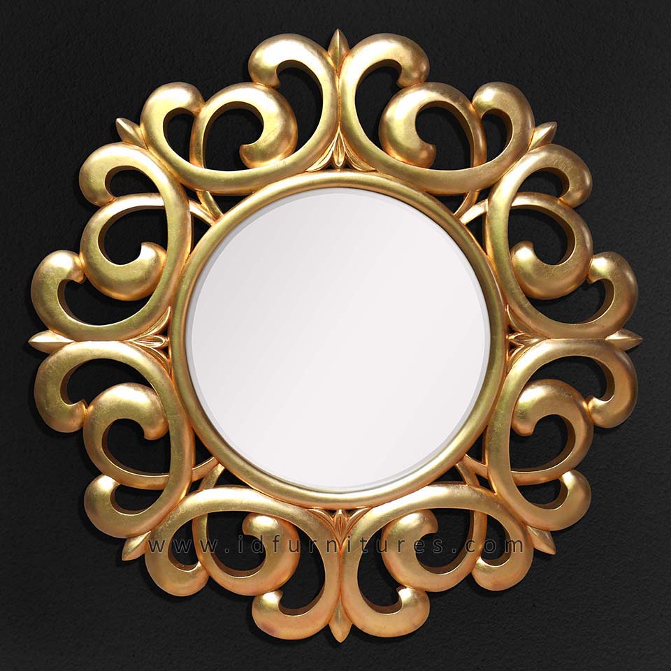 Hiasan Dinding Cermin Hias Bulat Novi Gold Leaf | Desain Interior