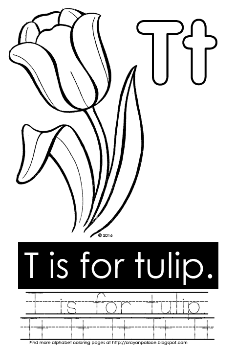 Crayon Palace: "T is for tulip" alphabet coloring page