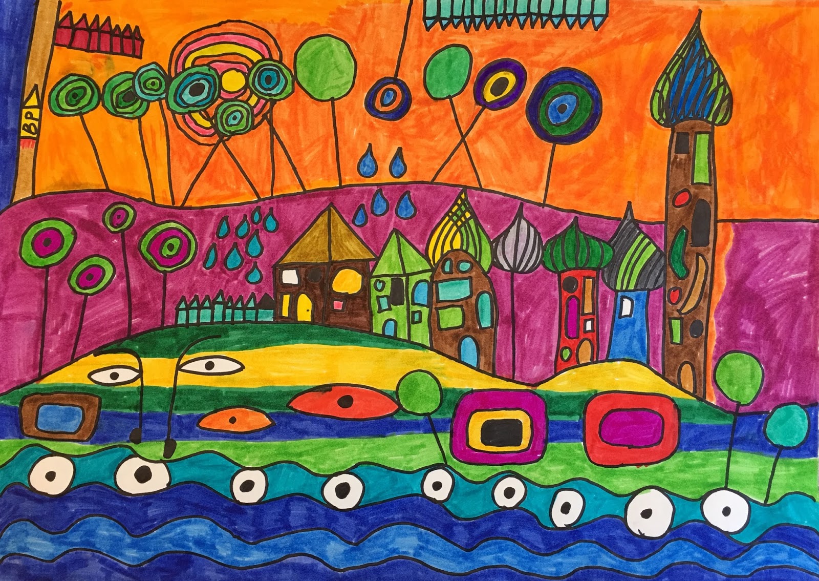 Art Room Britt: Friedensreich Hundertwasser Dreamscapes in Marker