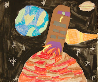 super happy art class: Collage and Crayon Resist in outer space