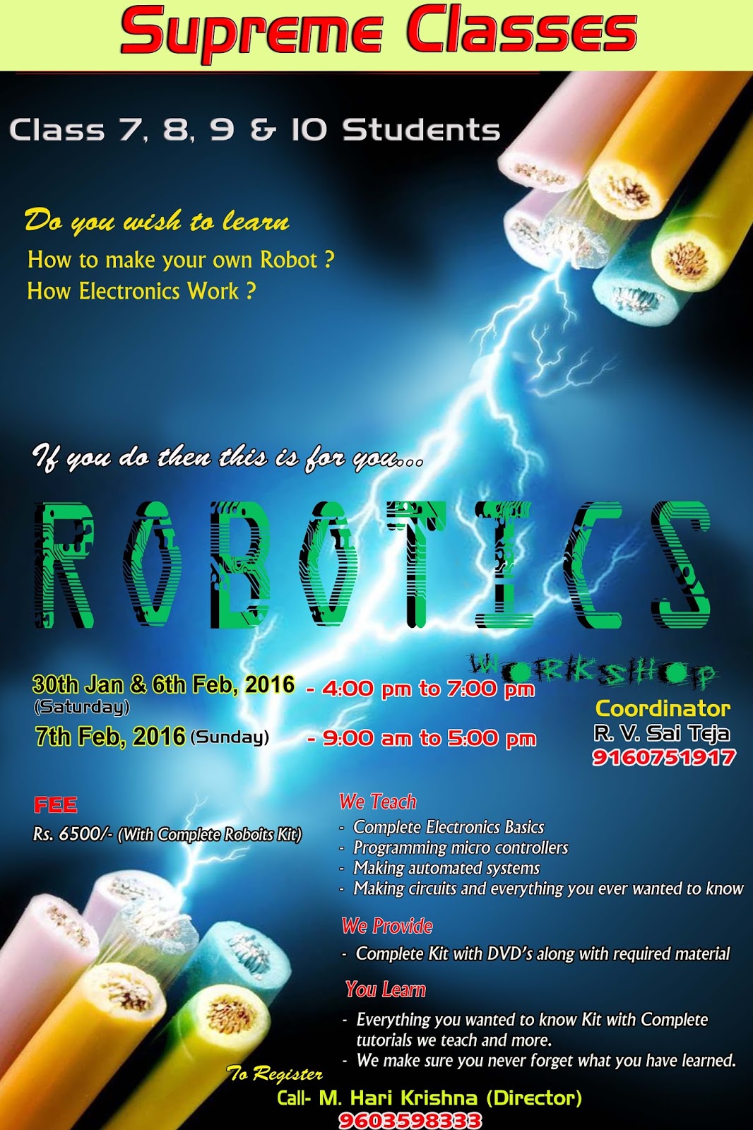 SUPREME CLASSES @ VIZAG : ROBOTICS Workshop for Class 7, 8, 9 and 10 ...