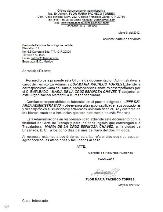 Carta De Patrono Sobre Empleado