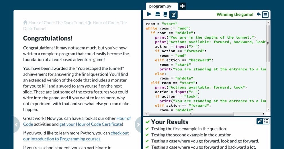Learning to Code: Grok Learning - Hour of Code - The Dark Tunnel