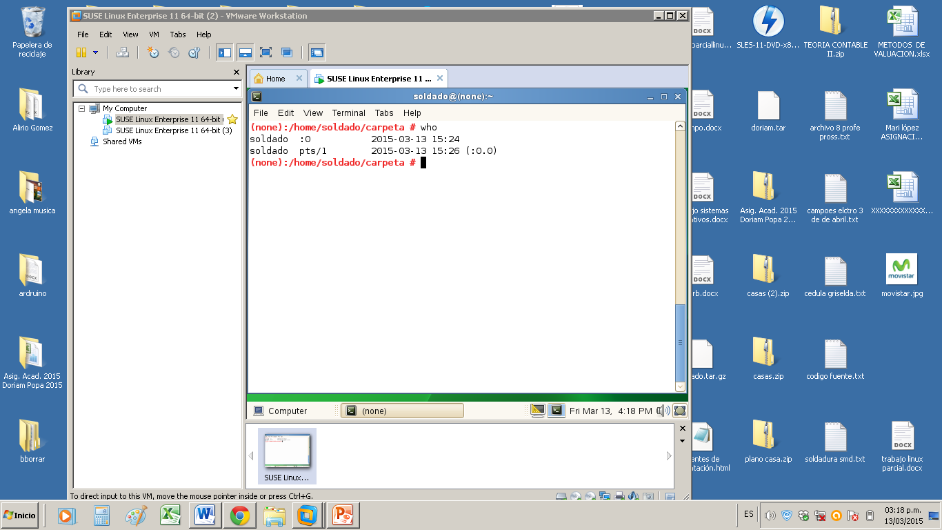 comandos en suse linux: 5) who