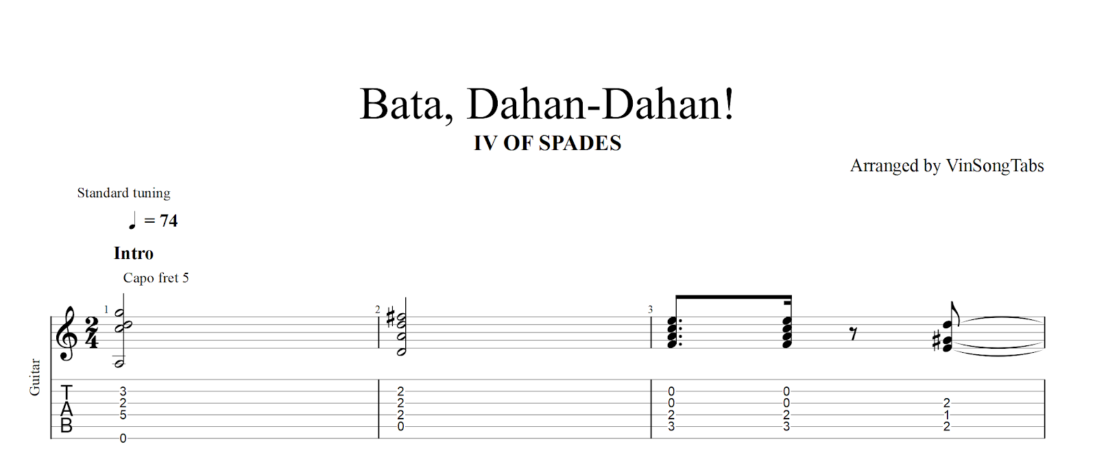 VinSongTabs: Bata, Dahan-Dahan! - IV OF SPADES