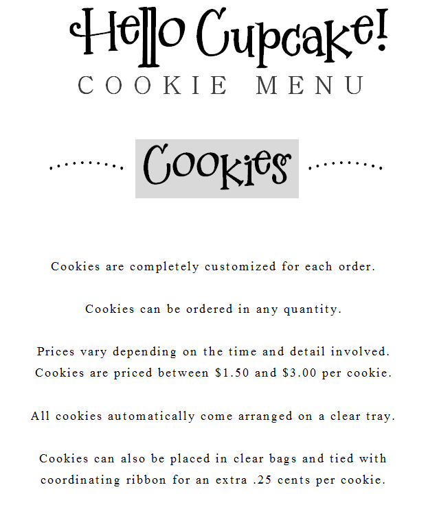 Hello Cupcake!: Cookie Menu