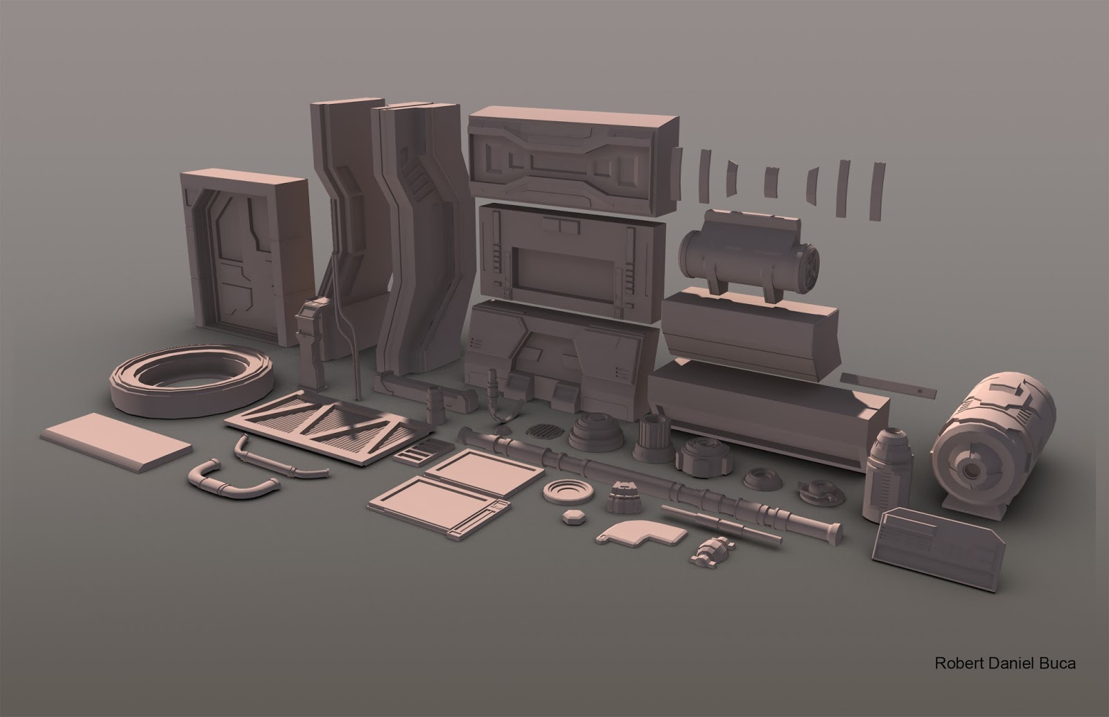 Robert Daniel Buca: Modélisation Couloir Sci-fi et Kitbash
