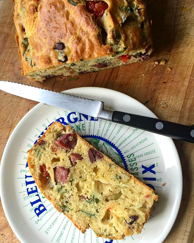French Savory Cake w/ Salami & Olives