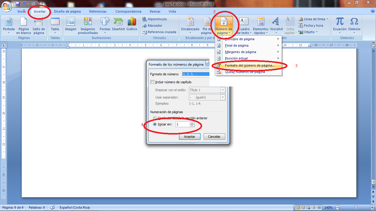 MATERIA DE COMPUTACION: Insertar números de página