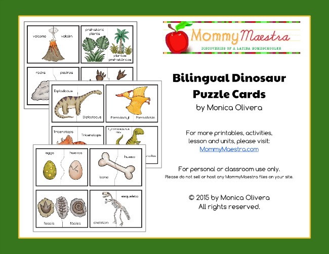 Mommy Maestra: Printable Bilingual Dinosaur Puzzle Cards