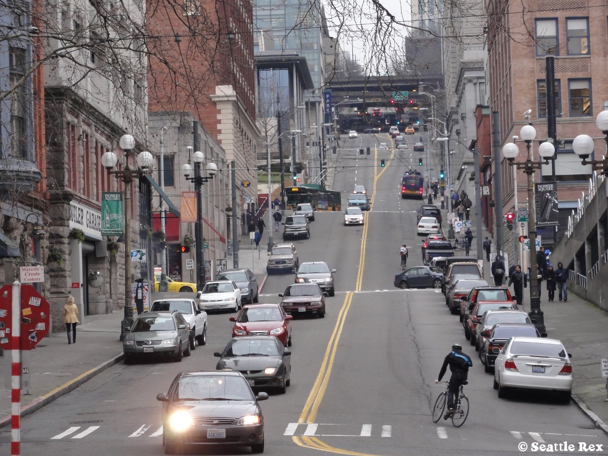 The angle of the street in Seattle makes this completely level parking ...