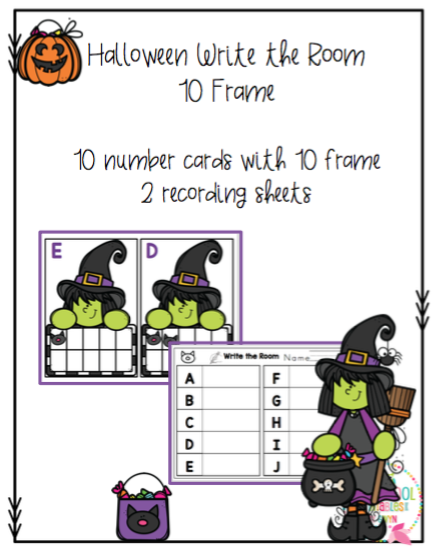 Halloween Write the Room using 10 Frames ~ Preschool Printables