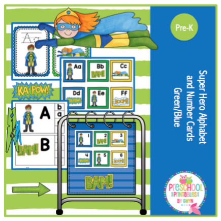 Super Hero Alphabet and Number Set (Green) ~ Preschool Printables