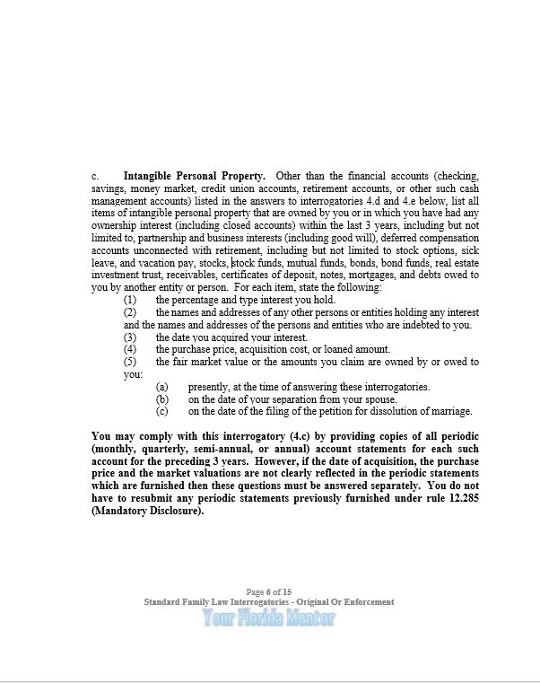 Standard Family Law Interrogatories - Original or Enforcement