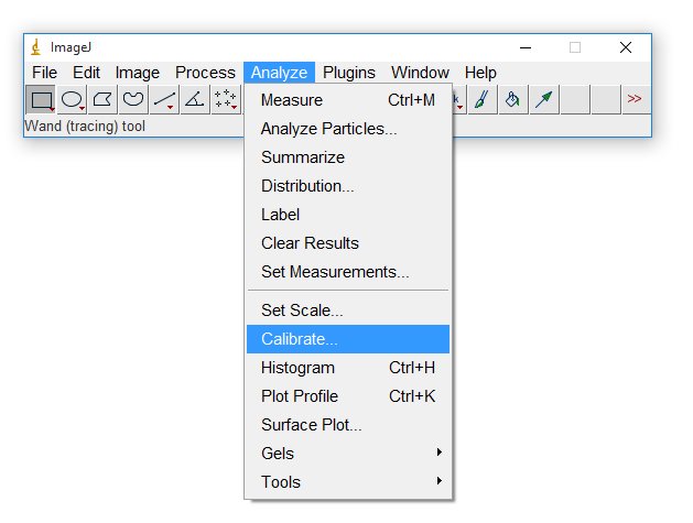 My imageJ: Calibrate เครื่องสำหรับการวิเคราะห์ภาพสำหรับโปรแกรม ImageJ