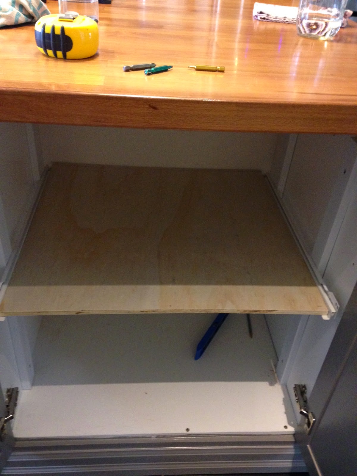 White Wood : Customizing standard lower door cabinets with pull outs