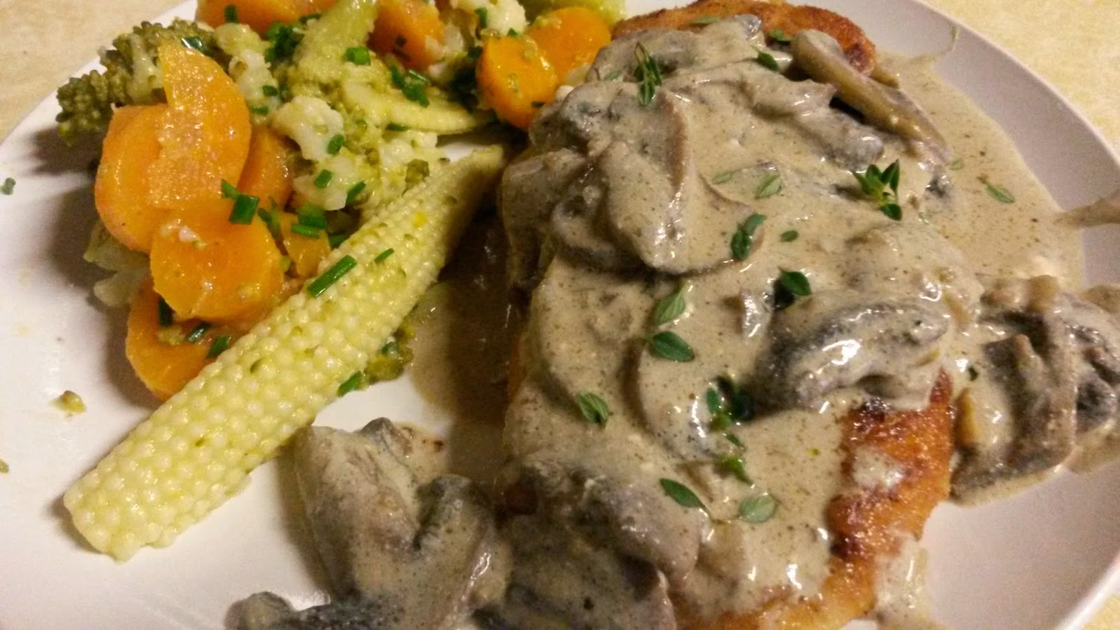 Good Food Experiences: Chicken Schnitzel with creamy mushroom sauce and ...