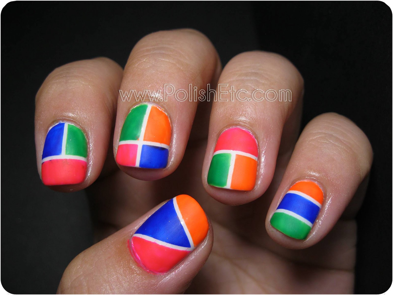 Neon Patchwork Mani - Polish Etc.