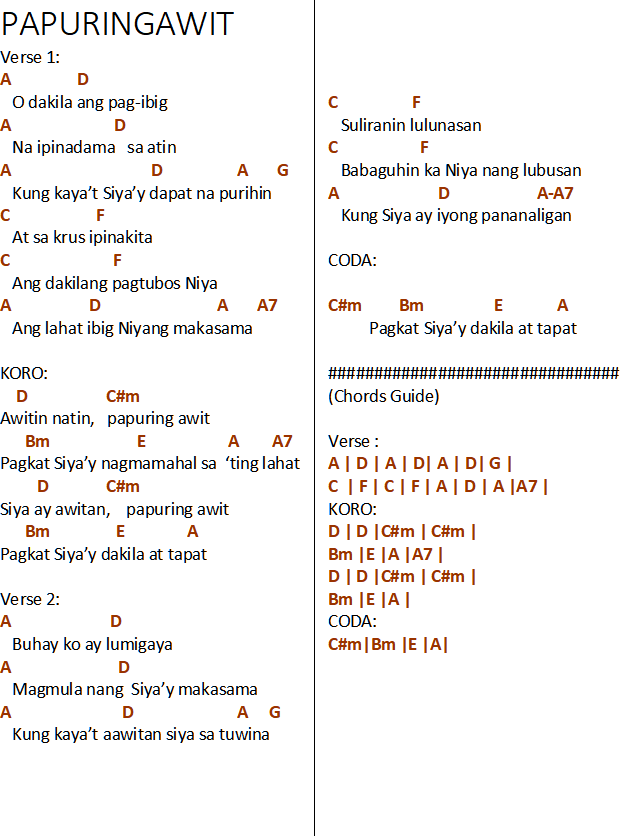 Gospel Songs: Papuring Awit - Lyrics and Chords