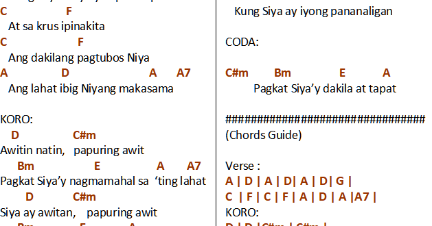 Gospel Songs: Papuring Awit - Lyrics and Chords