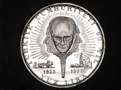 Turkey 100 Lira Silver Commemorative Coin, "50th Anniversary of ...