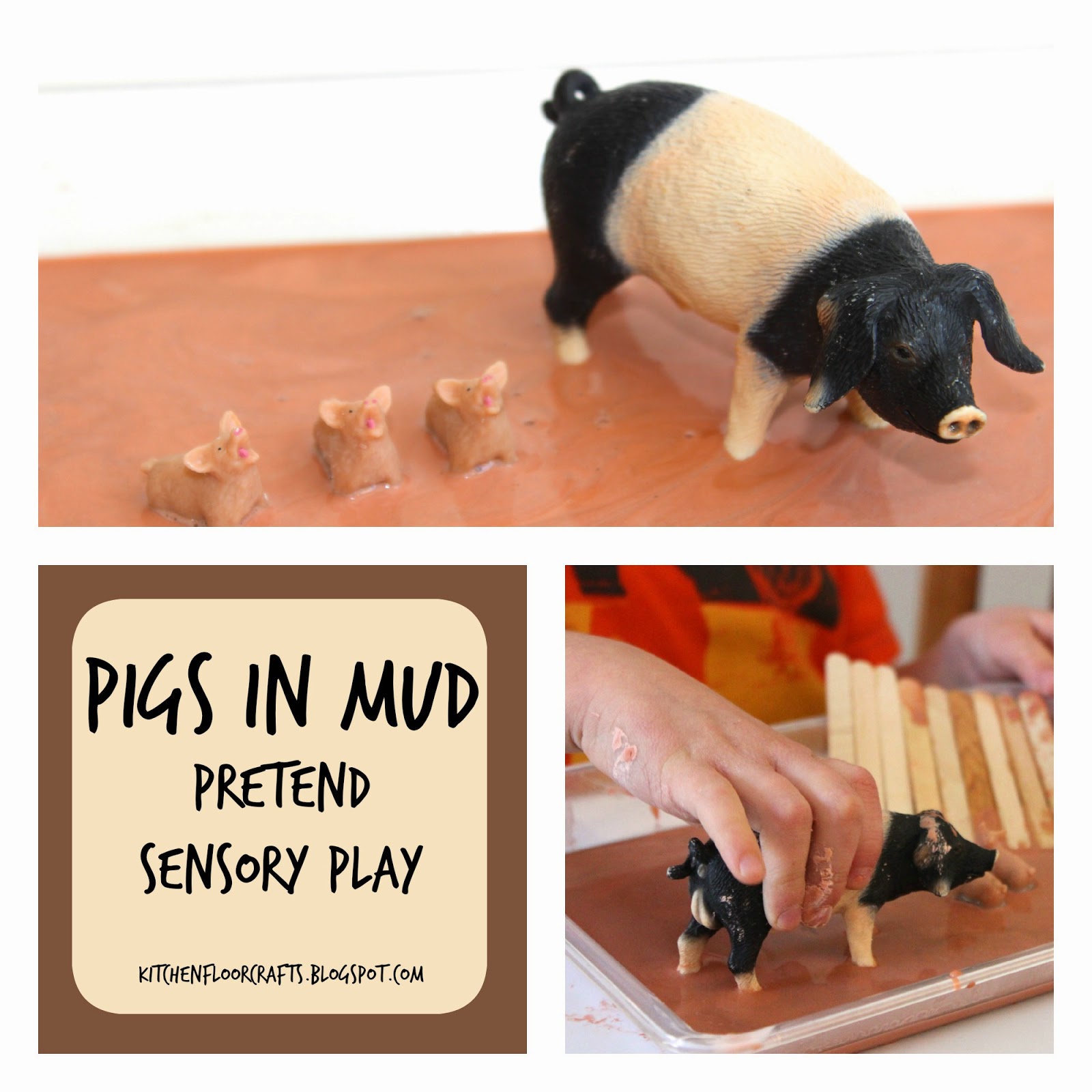 Kitchen Floor Crafts: Pigs in the Mud (Pretend Sensory Play)