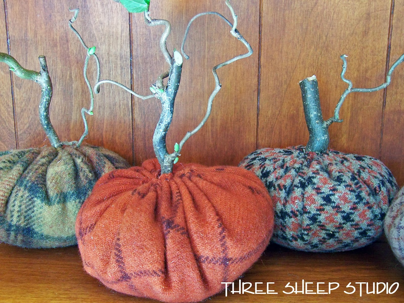Three Sheep Studio: Rustic Wool Pumpkins With Angry Gnarled Stems...