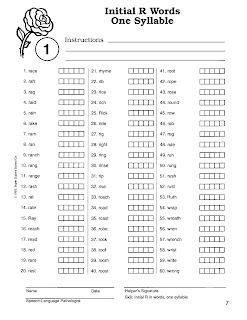 East Meadows Speech: Initial R Practice Word List