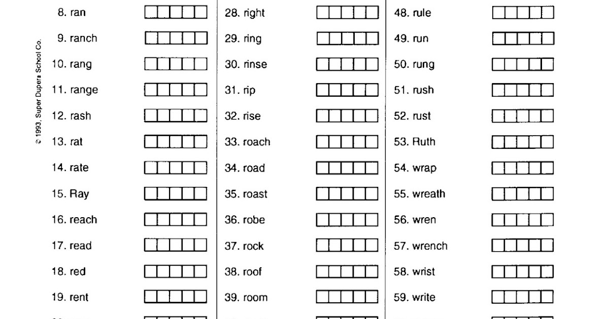 East Meadows Speech: Initial R Practice Word List
