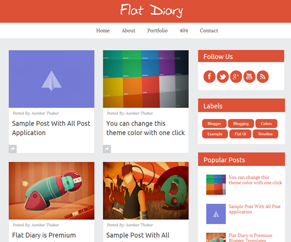Flat Diary Blogger Template - ProBtemplates