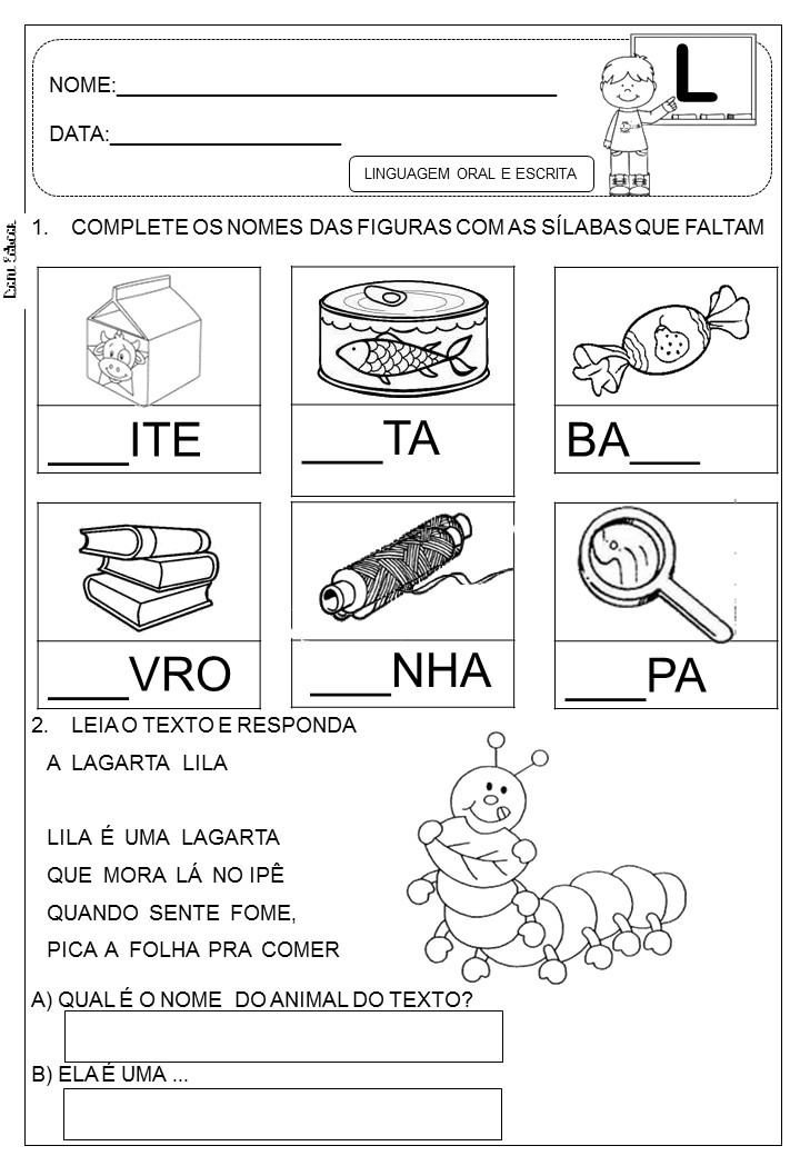 Atividade De Alfabetização Letra L Pronta Para Imprimir